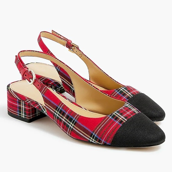 J. Crew | Shoes | J Crew Tartan Lowheel Slingbacks Red Black Multi Size ...